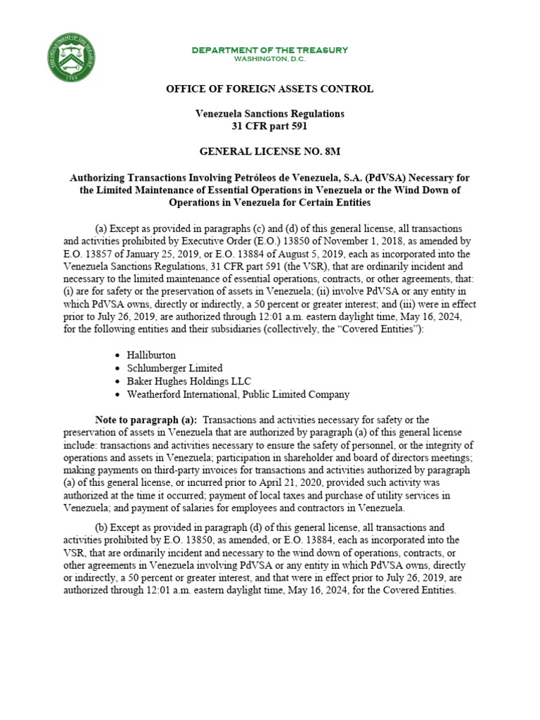 Venezuela General Licenses 8m | PDF | Payments | Office Of Foreign ...