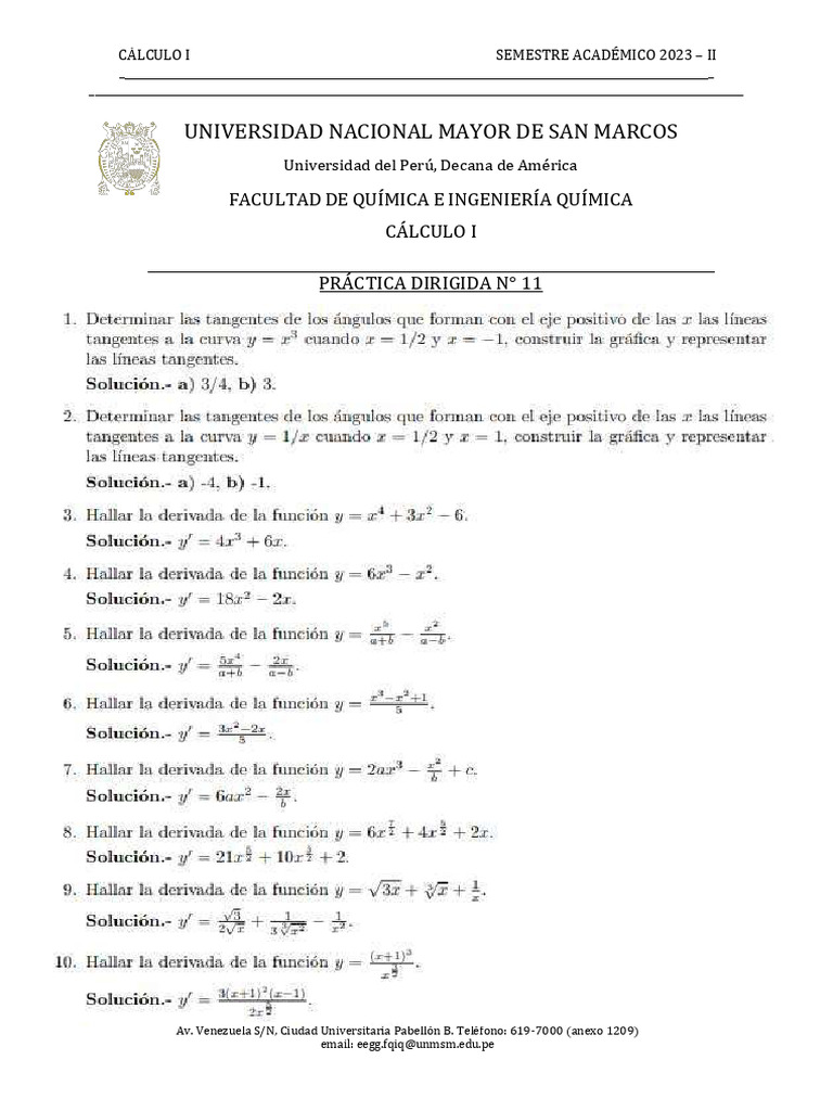 Práctica dirigida 11. Derivada de una función, interpretación geométrica, derivadas laterales ...