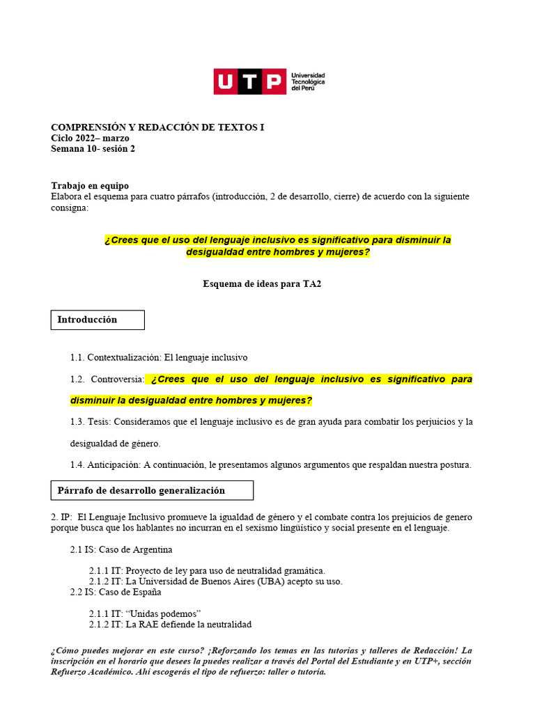 S10.s2-Esquema para TA2 (Material) 2022 Marzo | PDF | Sexismo | Identidad Política