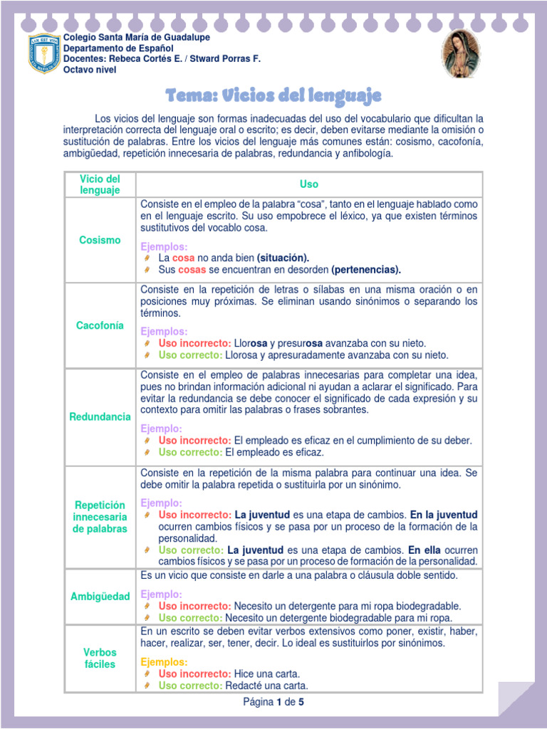Vicios del Lenguaje y Ejemplos Prácticos | PDF | Palabra | Léxico