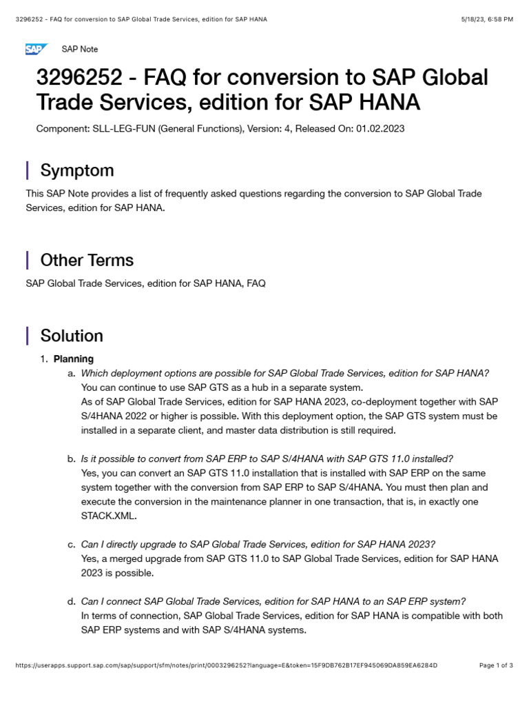 FAQ For Conversion To SAP Global Trade Services Edition For SAP HANA ...