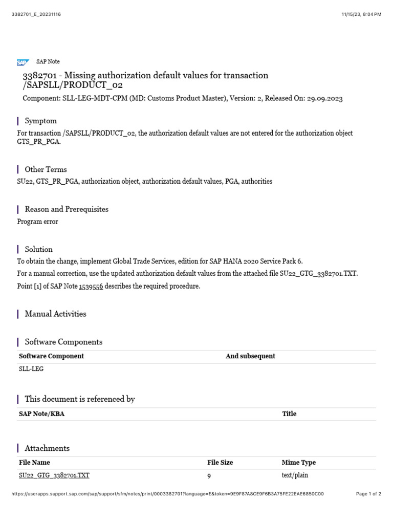 Missing Authorization in SAP GTS | PDF