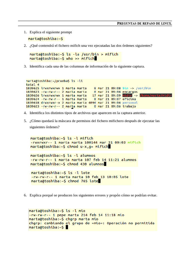 Preguntas Repaso Linux | PDF | Archivo de computadora | Usuario (informática)