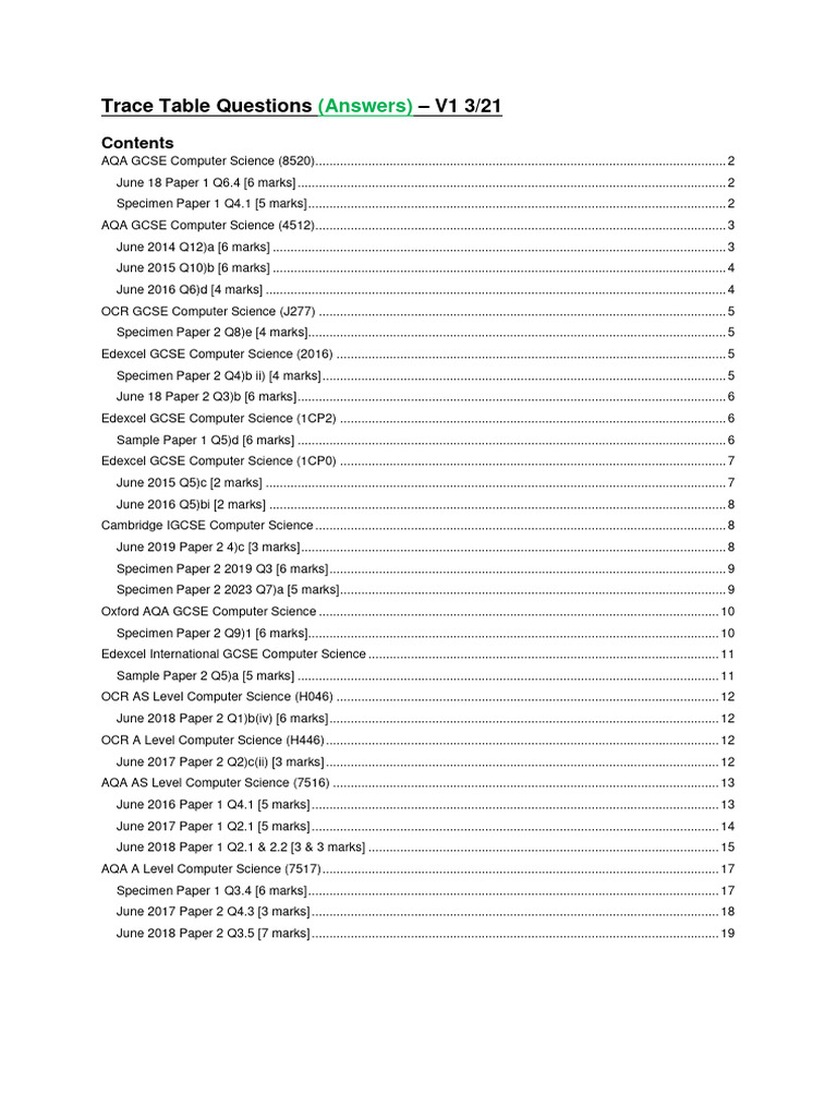 Trace Table Questions Answers | PDF | Career And Technical Education ...