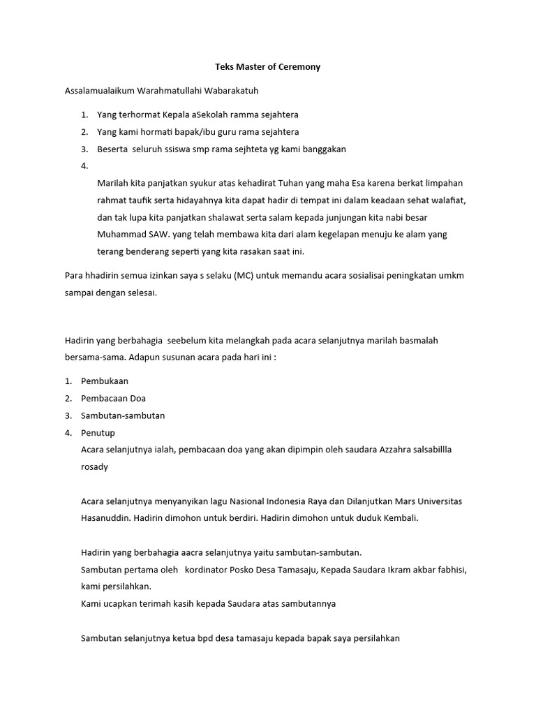 Teks Master of Ceremony | PDF