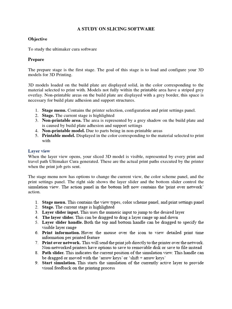 Study, Cura Procedure and 3 D Printing Excercise | PDF | 3 D Printing | 3 D Computer Graphics