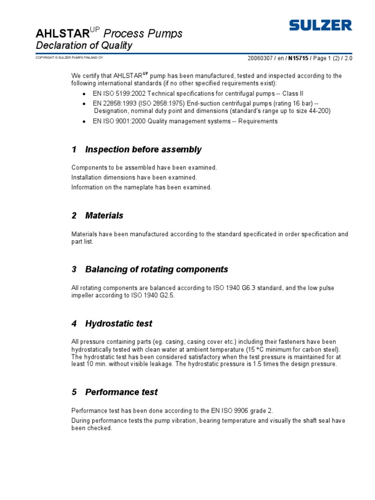 Ahlstar: Process Pumps | PDF | Pump | Bearing (Mechanical)