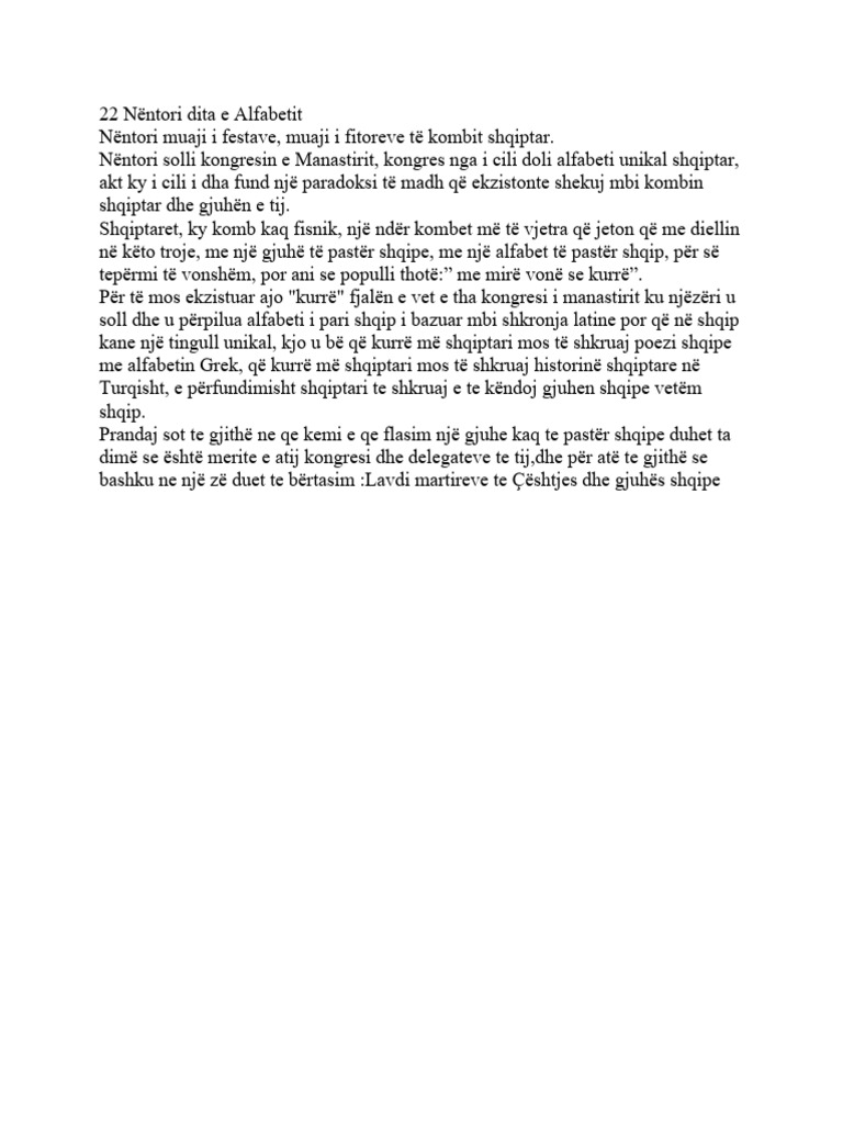 22 Nëntori Dita e Alfabetit | PDF