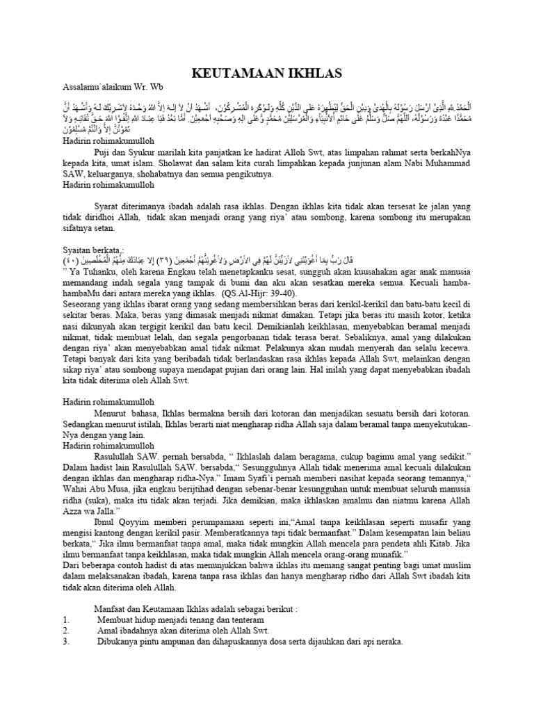 Ceramah Ikhlas | PDF