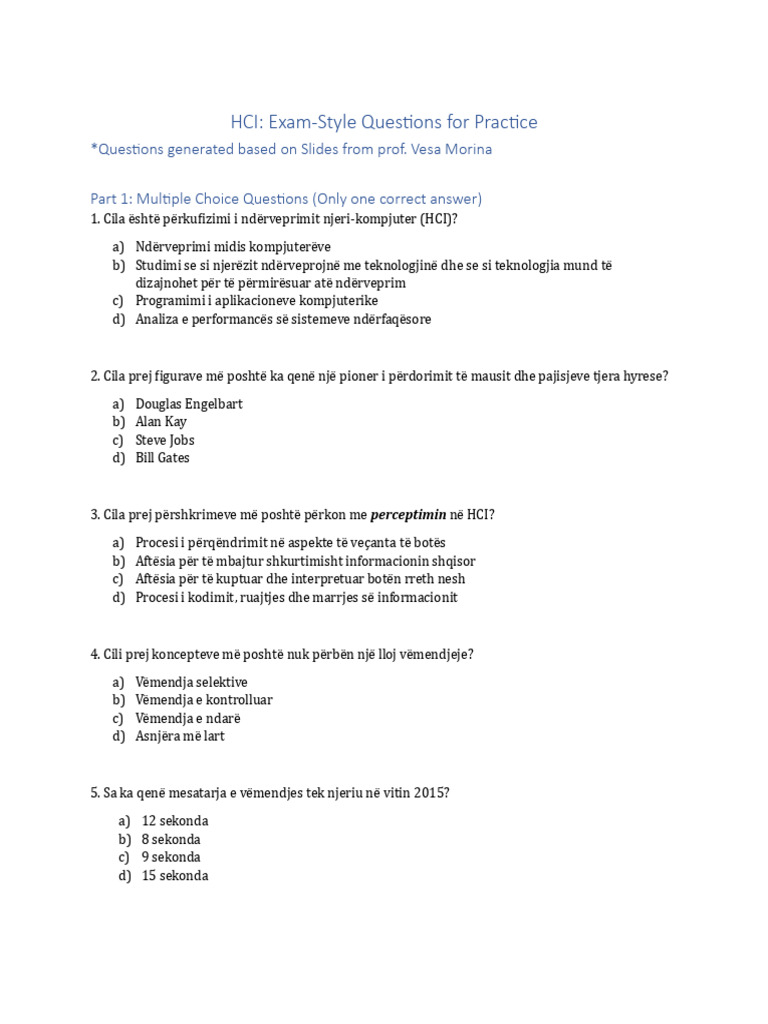 HCI Questions For Practice | PDF