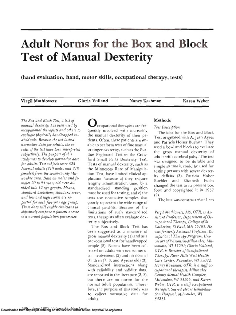 Box and Blocks | PDF