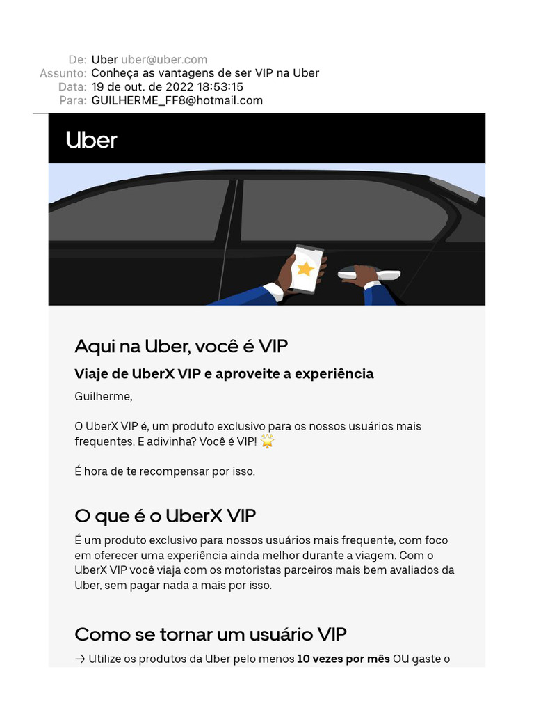 Conheça as vantagens de ser VIP na Uber | PDF