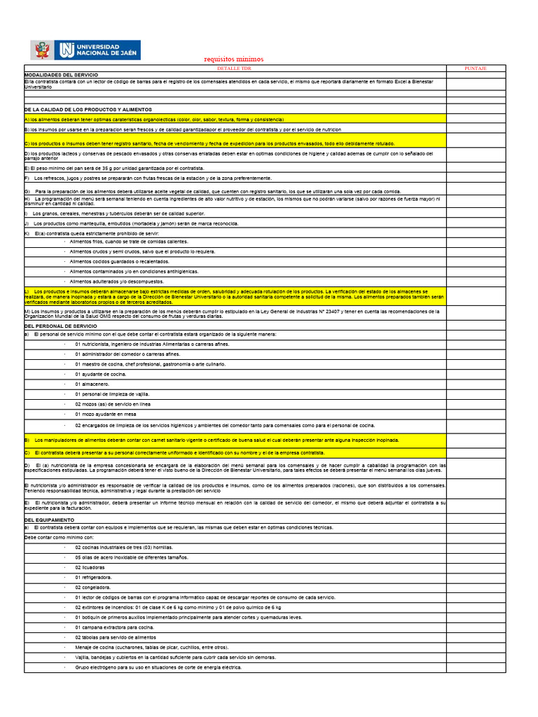 Check List TDR | PDF | Alimentos | Higiene