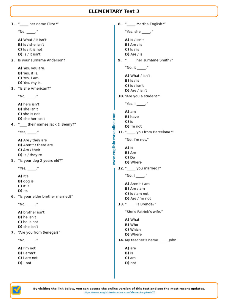 1140 - Elementary Test 3 | PDF