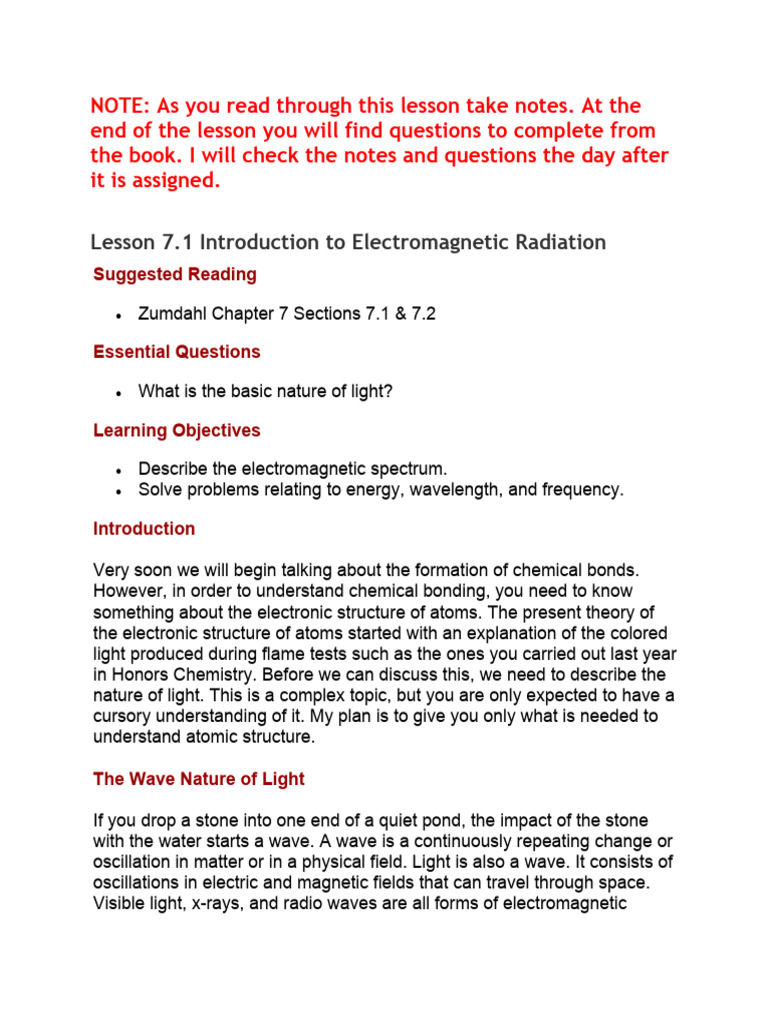 Introduction to Electromagnetic Radiation | PDF | Electromagnetic ...