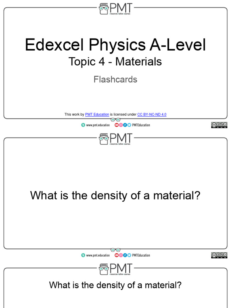 Flashcards - Topic 4 Materials - Edexcel Physics A-Level | PDF | Buoyancy | Viscosity