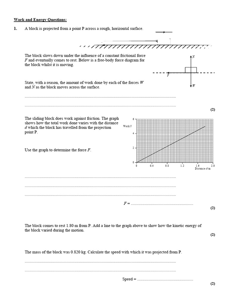 Work Questions for a level physics | PDF | Friction | Force