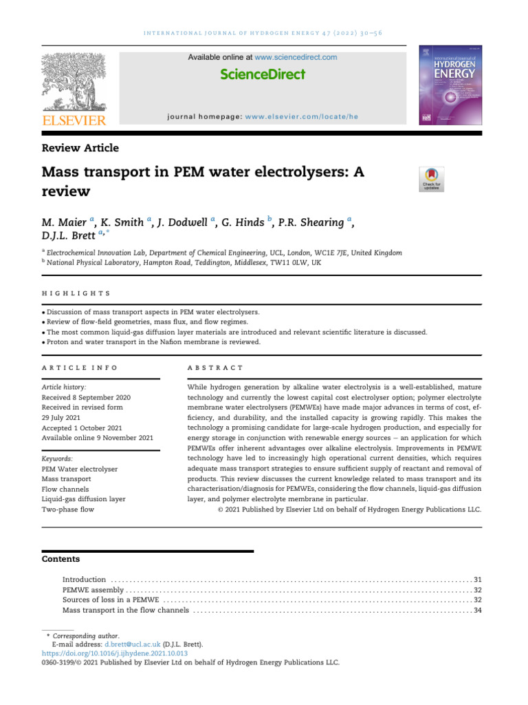 (2022) Mass Transport in PEM Water Electrolysers - Fig. Ensamble Celda ...