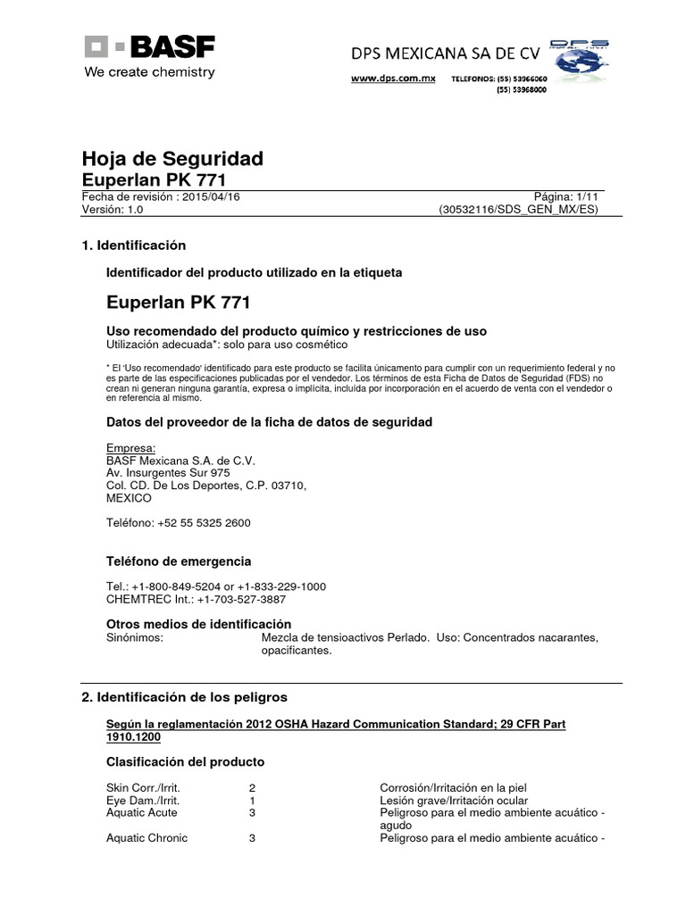 euperlan 771 | PDF | Toxicidad | Solubilidad