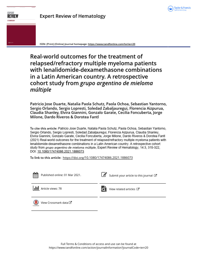 Real-World Outcomes For The Treatment of | PDF | Multiple Myeloma ...