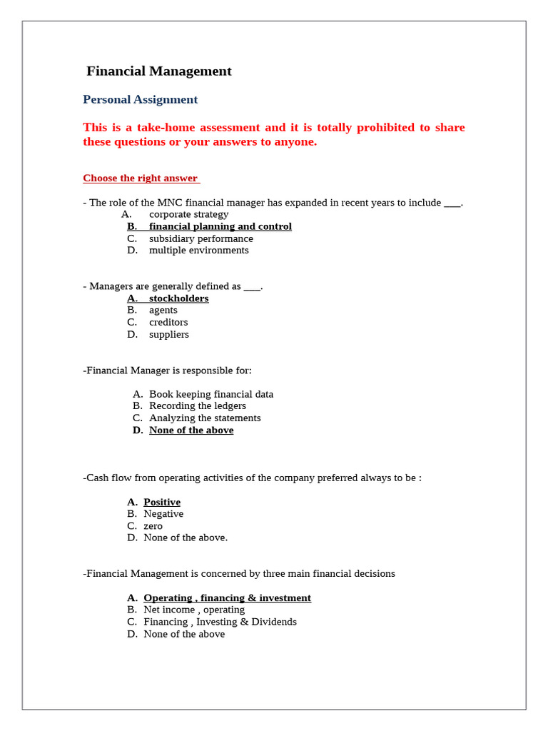 Mohamed Assem Financial Managment Assignment | PDF | Equity (Finance) | Financial Markets