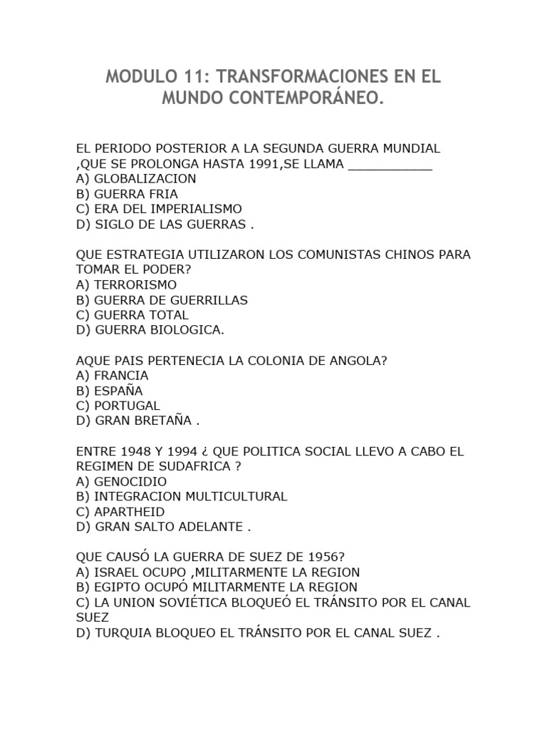 MODULO 11.-Transformaciones en El Mundo Contemporáneo. - 3 | PDF | Crisis de Suez | Televisión