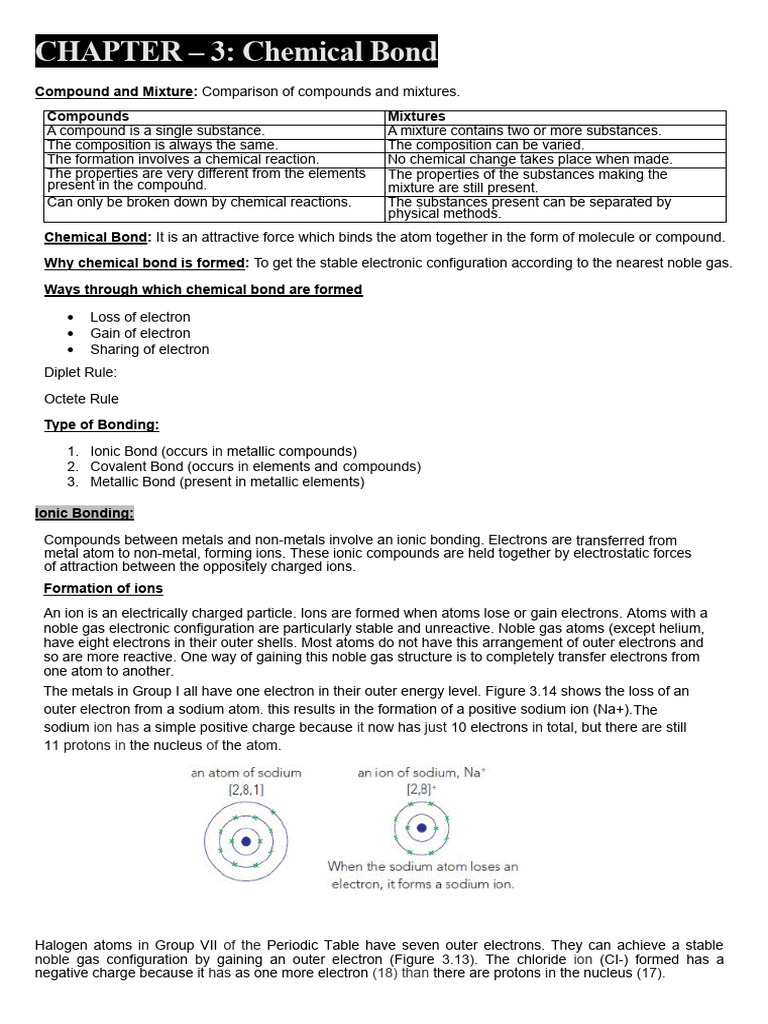 Chemistry-Ch 3 - Chemical Bonding | PDF | Ion | Chemical Compounds
