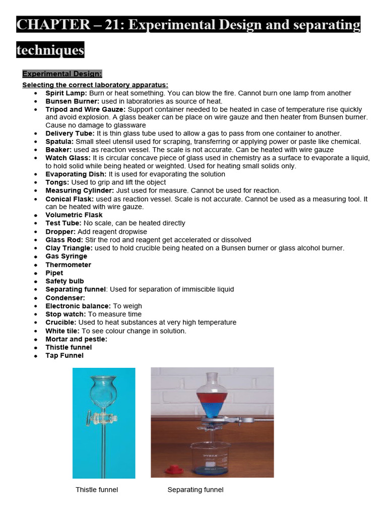 Chemistry-Ch 21- Experimental Design and Separation Techniques | PDF | Distillation | Solubility