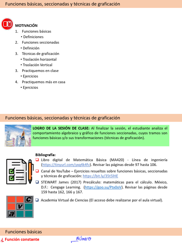 Sesión 7.1 - 7.2 Funciones Básicas, Seccionadas y TG - Notas | PDF | Función (Matemáticas) | Álgebra