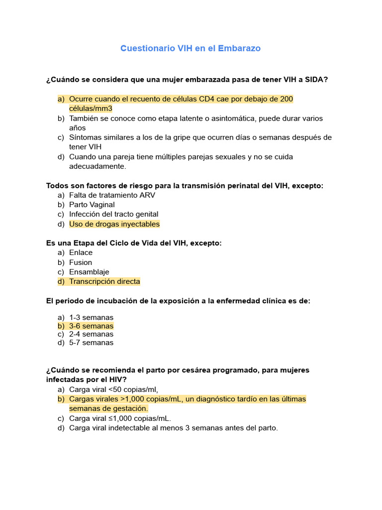 Cuestionario VIH en El Embarazo | PDF | Ciencia y matemáticas