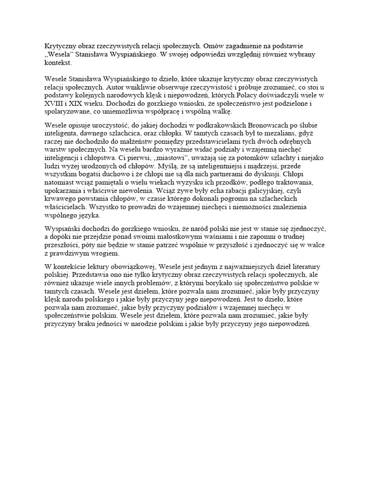 Krytyczny obraz rzeczywistych relacji społecznych | PDF
