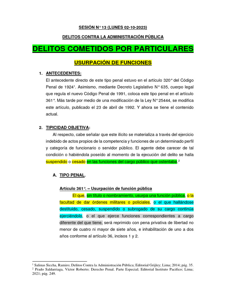 SESIÓN N° 13 - EL DELITO DE USURPACION DE LA FUNCIÓN PÚBLICA O ...
