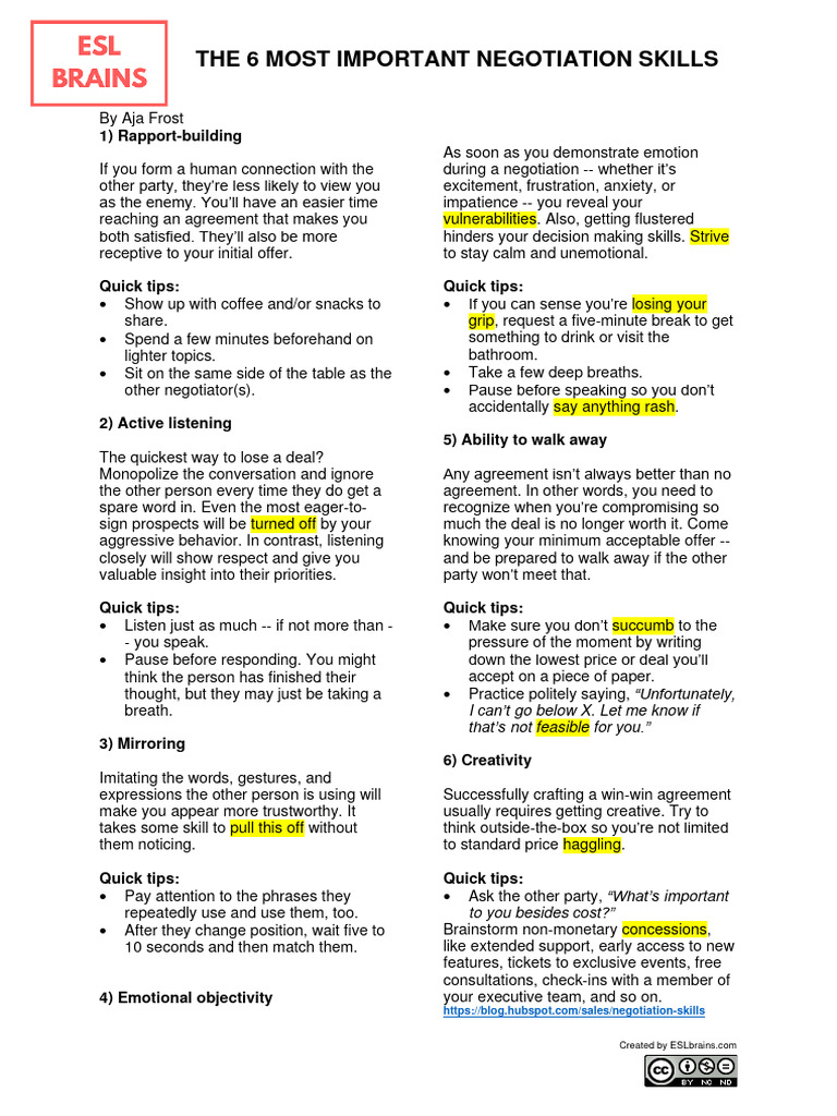 Negotiation Skills | PDF | Negotiation | Cognition
