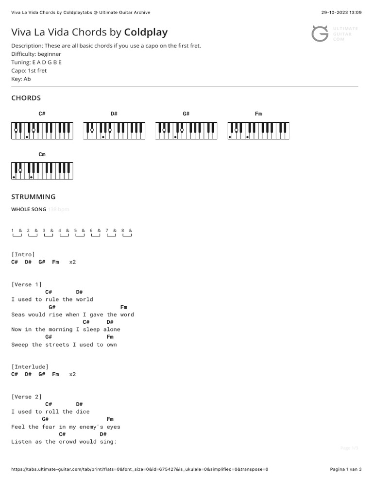 Viva La Vida Chords by Coldplaytabs at Ultimate Guitar Archive ...