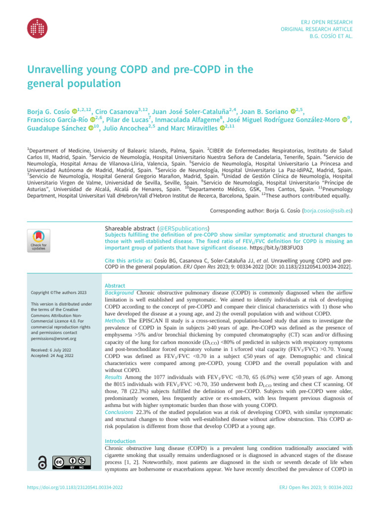 Unravelling Young COPD and Pre-COPD in The General Population | PDF ...