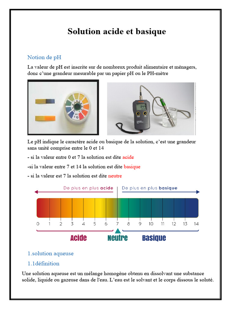 Solutions acides et basiques : pH et exemples | PDF | Ph | Acide
