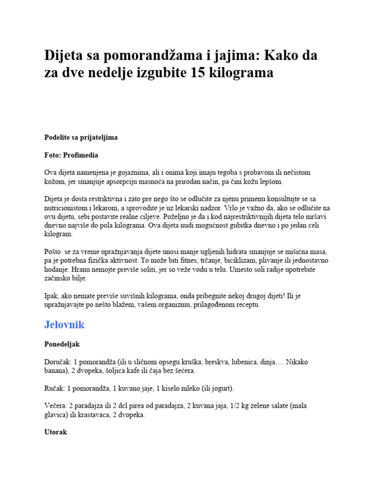 @dijeta Sa Pomorandžama I Jajima | PDF