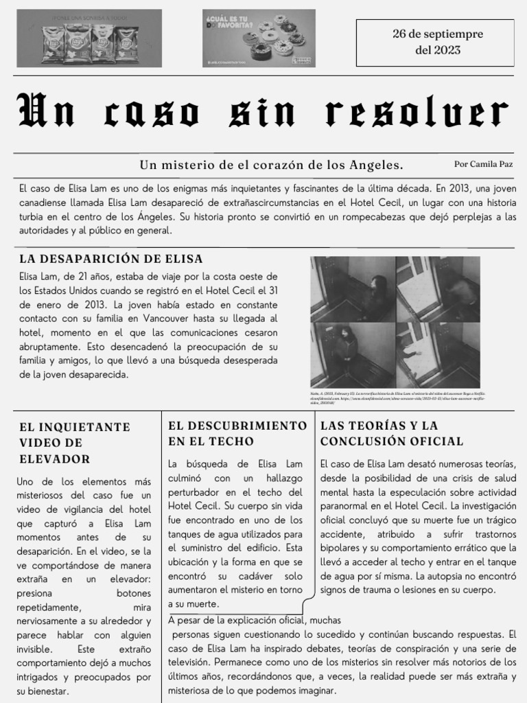 Misterio de Elisa Lam en Hotel Cecil | PDF | Novela negra, policíaca y suspenso | Clásicos