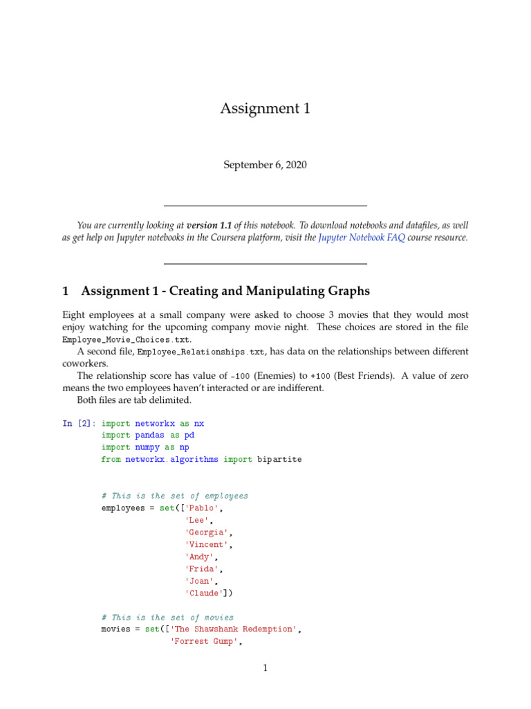Assignment 1 - Applied Social Network Analysis in Python | PDF | Vertex (Graph Theory) | Graph ...