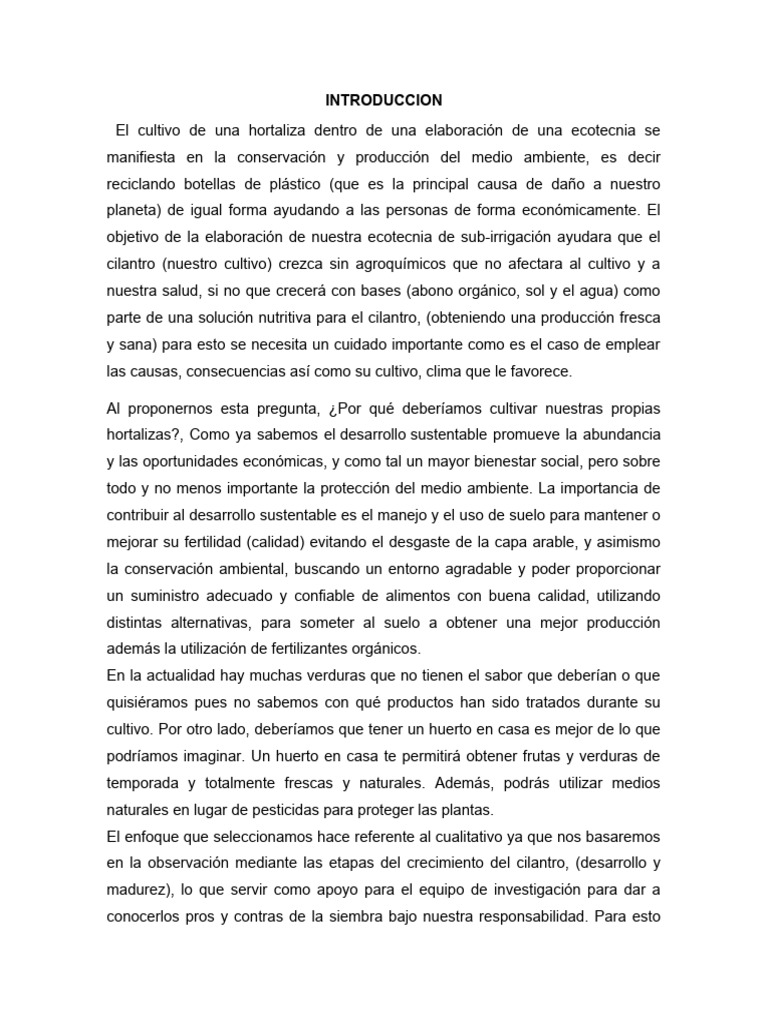 INTRODUCCION (Proyecto Transversal) | PDF | Agricultura | Desarrollo sostenible