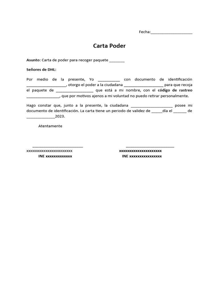 Carta Poder Para Recoger Un Paquete | PDF
