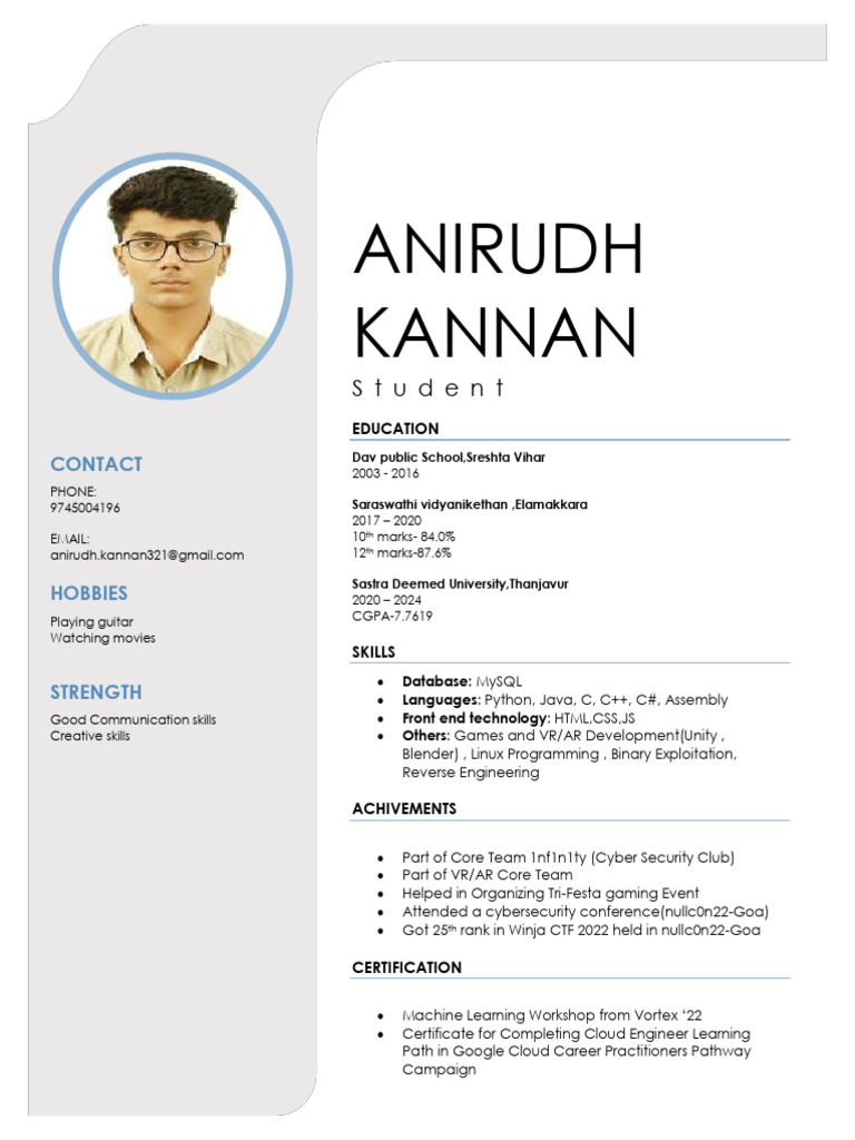 Aspiring Tech Student Profile | PDF