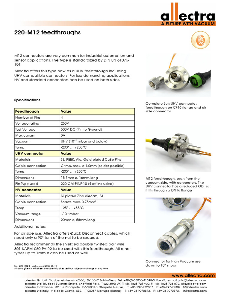 220-M12 Feedthroughs | PDF | Electrical Connector | Electromagnetism