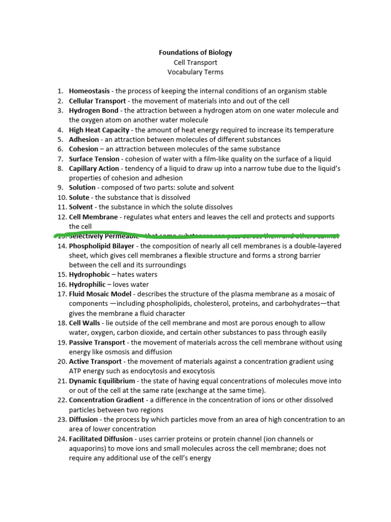 FoB CellTransport Vocabulary | PDF | Osmosis | Cell Membrane