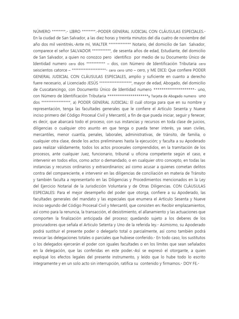 Modelo - Poder General Judicial Con Clausula Especial | PDF | Ley ...