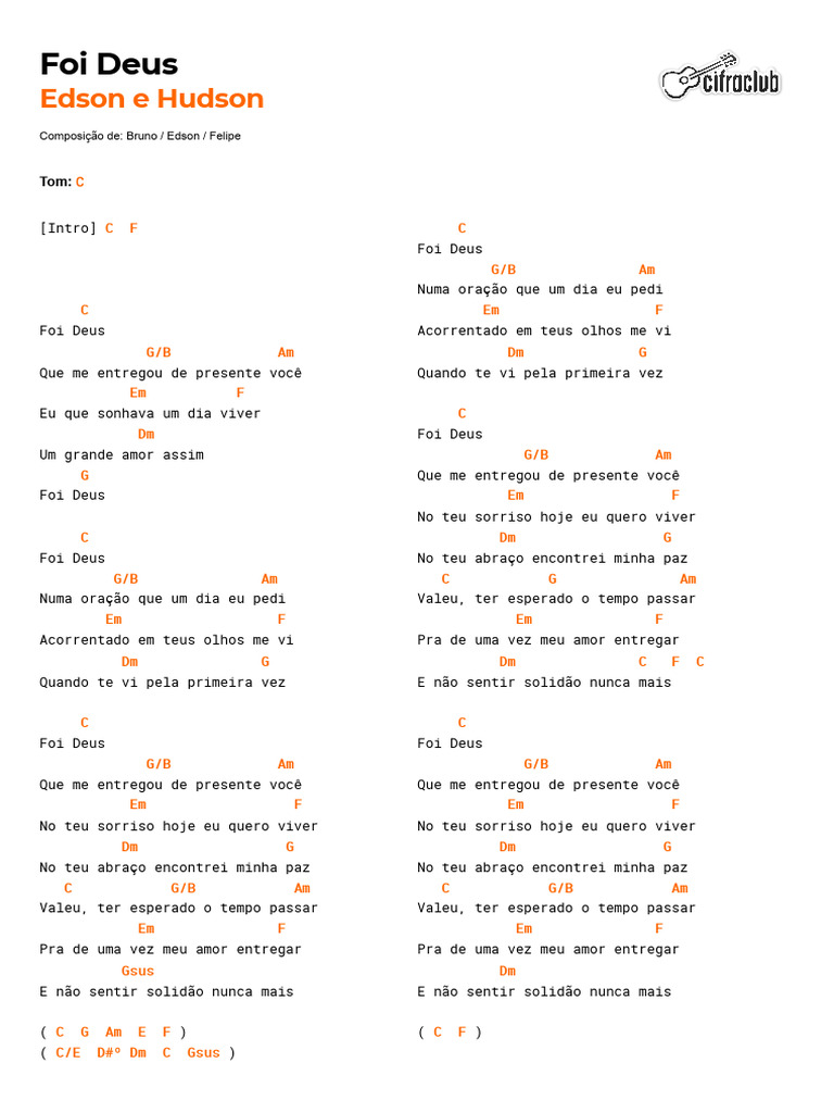 Cifra Club - Edson e Hudson - Foi Deus | PDF