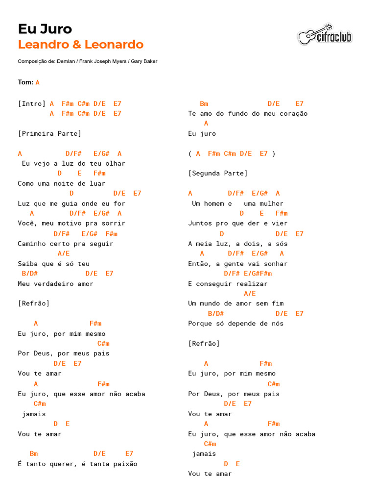 Cifra Club - Leandro & Leonardo - Eu Juro | PDF
