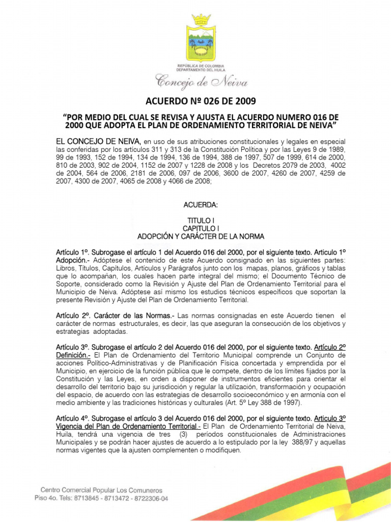 Acuerdo No. 026 de 2009 Neiva Huila | PDF | Sustentabilidad | Entorno natural