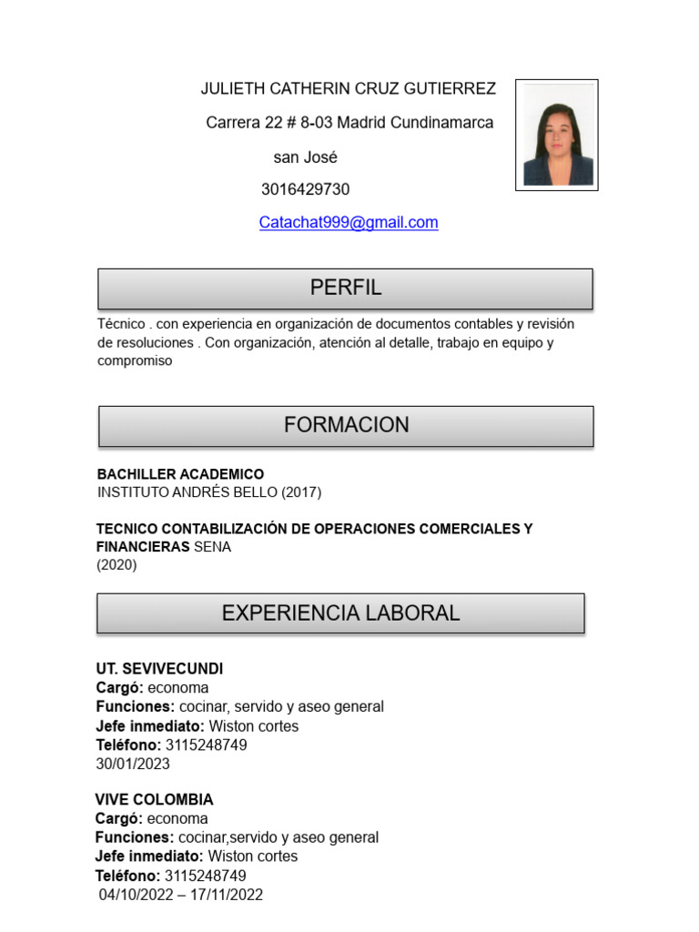 Hoja de Vida Julieth | PDF