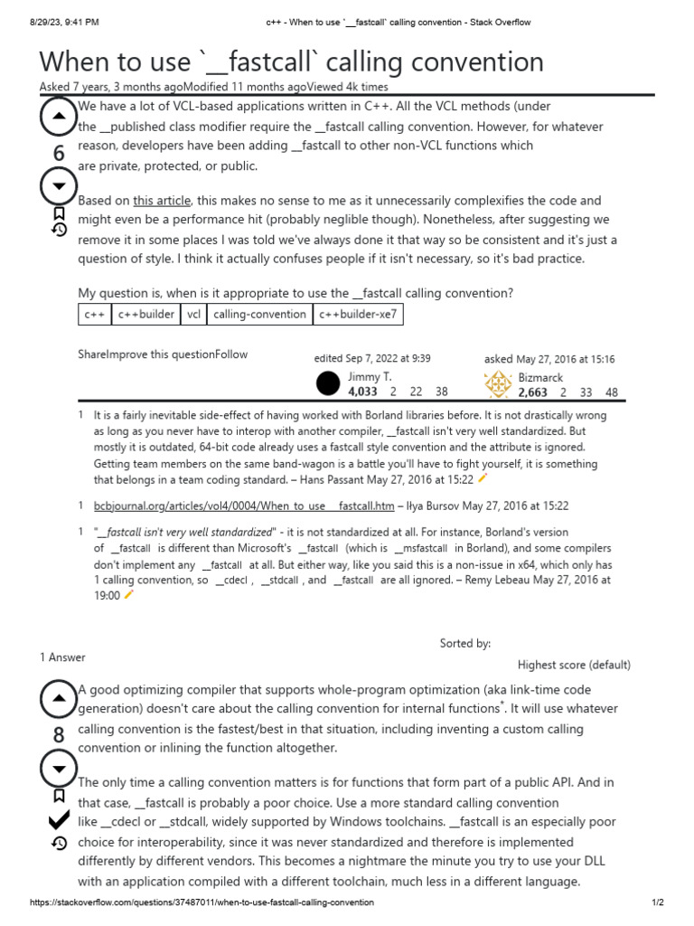 C When To Use Fastcall Calling Convention Stack Overflow Pdf Information